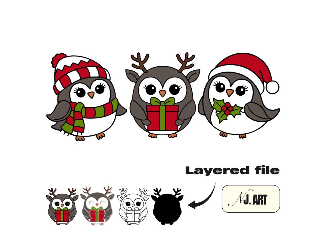 Christmas Birds SVG Bundle - Cute Winter Bird Clipart, Bird With Gift ...