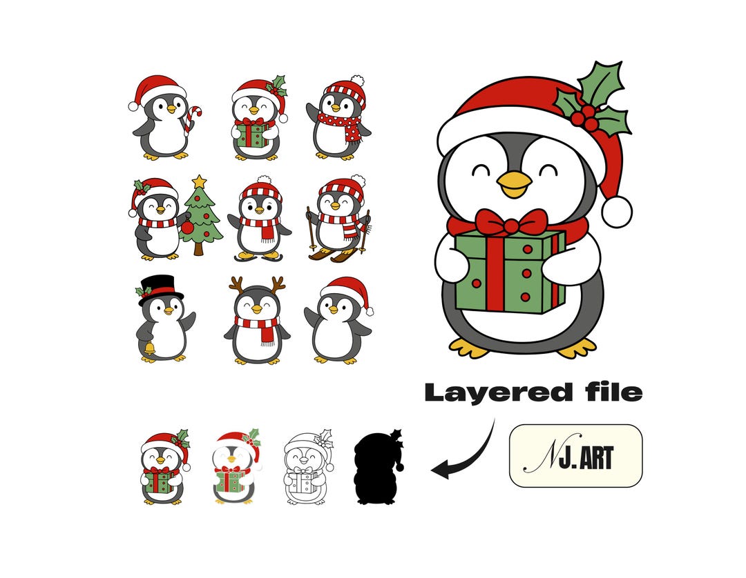 Christmas Penguin SVG Bundle | Holiday Clipart, Bonus Font (digital ...