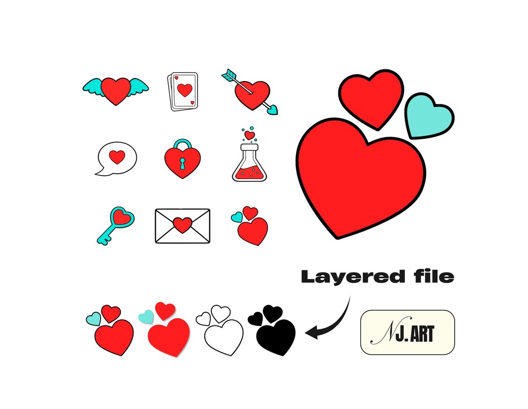 Valentine Hearts SVG Bundle, 3-layer Design (digital Download) - Etsy