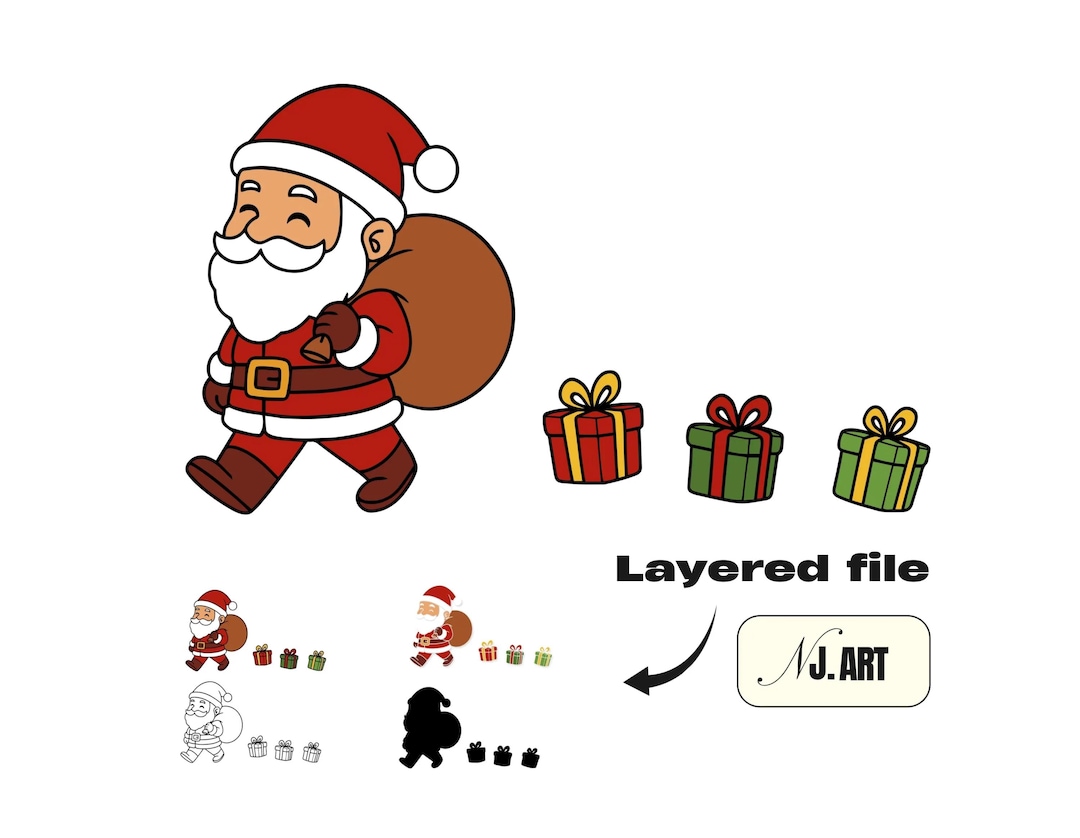 Cute Santa Claus With Gifts SVG – Christmas Clipart Bundle (digital ...