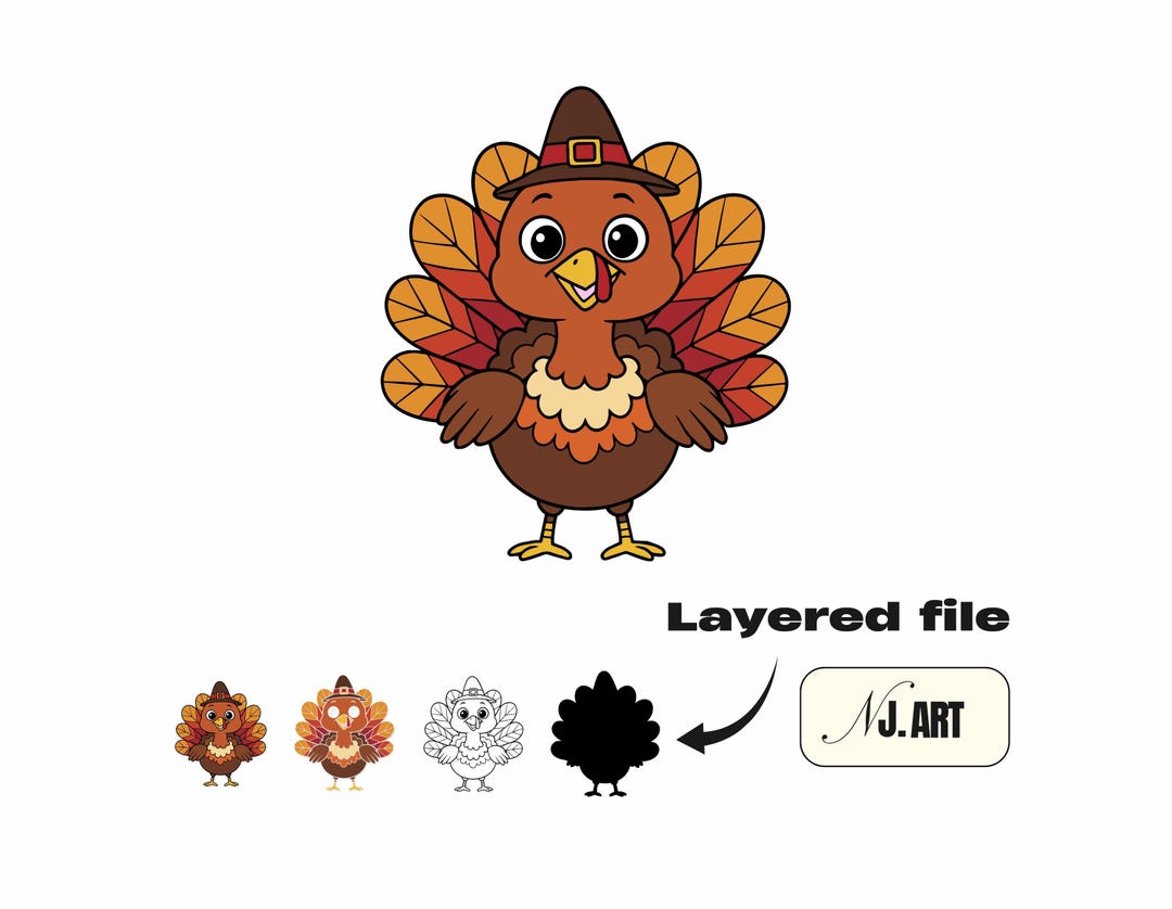 Pilgrim Turkey SVG – Thanksgiving Clipart, Layered File - Etsy