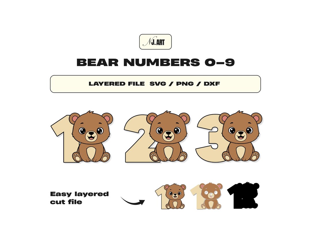 Bear Number SVG Bundle – Birthday Numbers Cut Files (digital Download ...