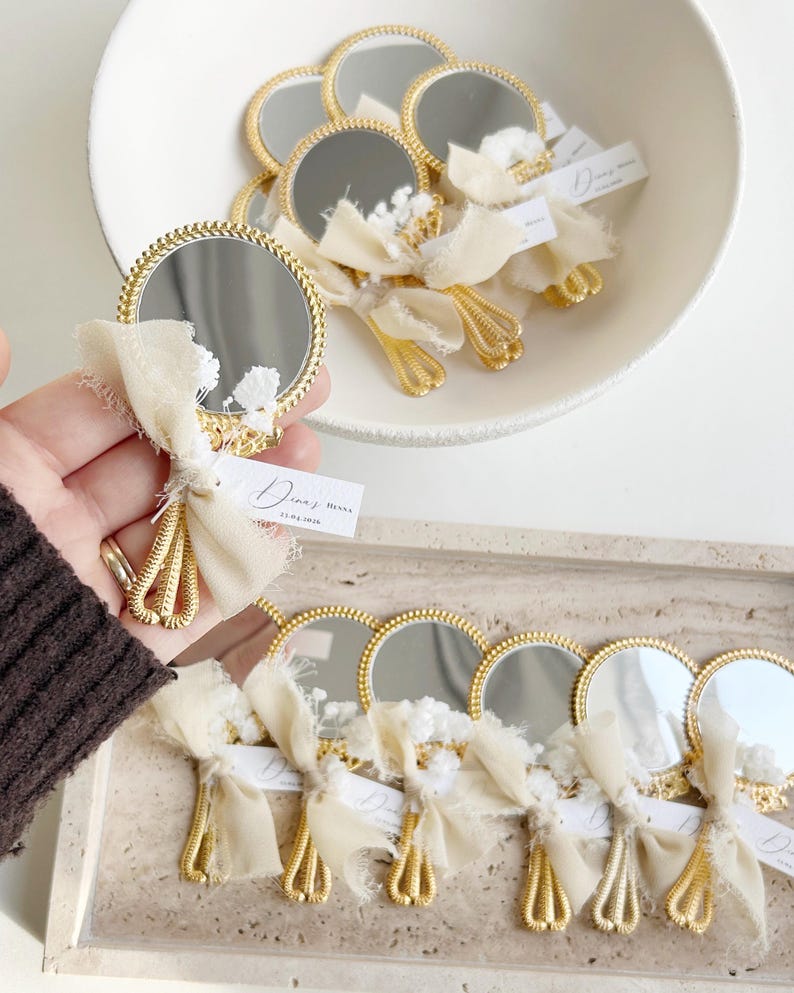 Personalized Gold Mirror Wedding Favor | Hand Mirror Gift With Names ...