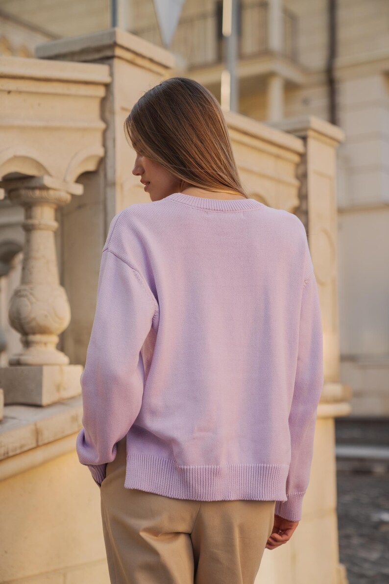 Lavender Cotton Knit Sweater, Sustainable Women's Pullover - Etsy
