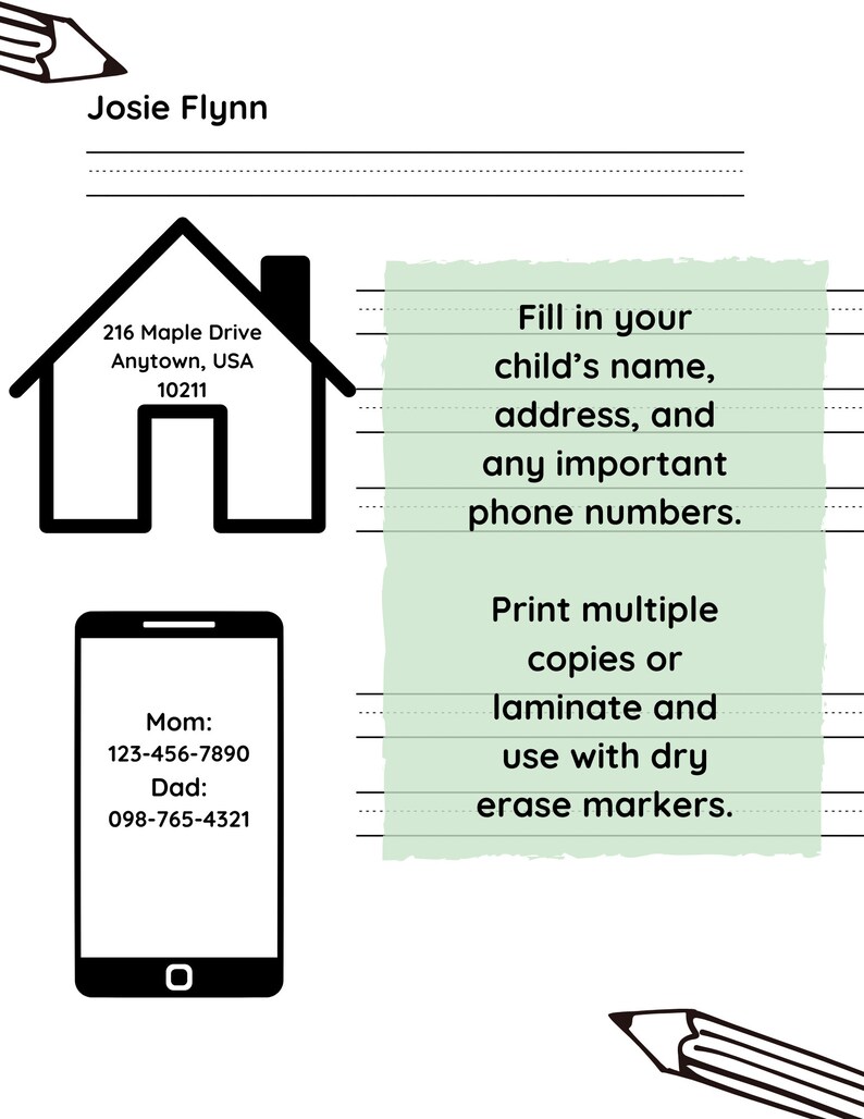 Address and Phone Number Writing Sheet for Kids - Etsy