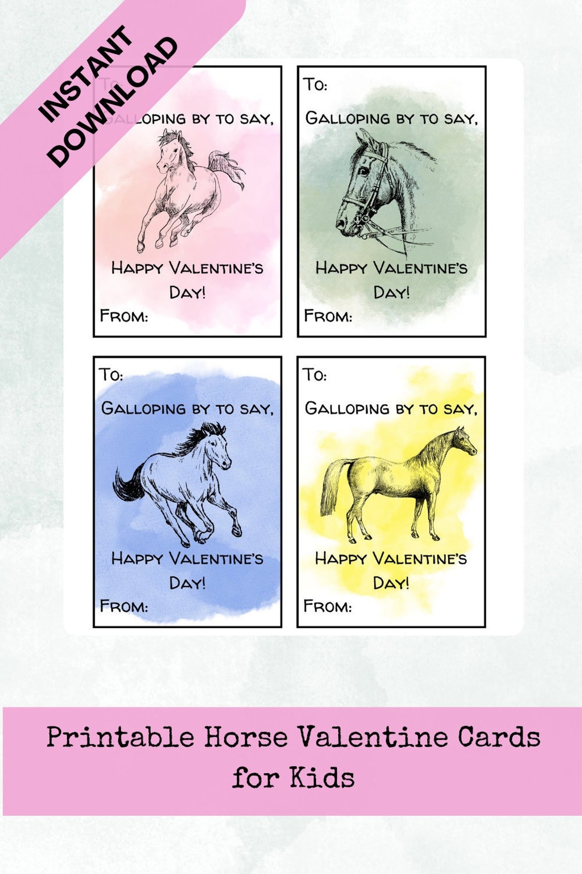 Printable Horse Valentine's Day Cards for Kids - Etsy