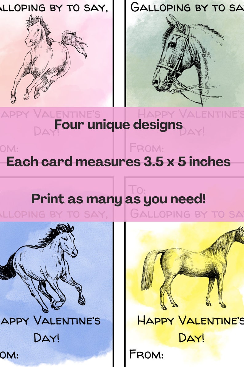 Printable Horse Valentine's Day Cards for Kids - Etsy