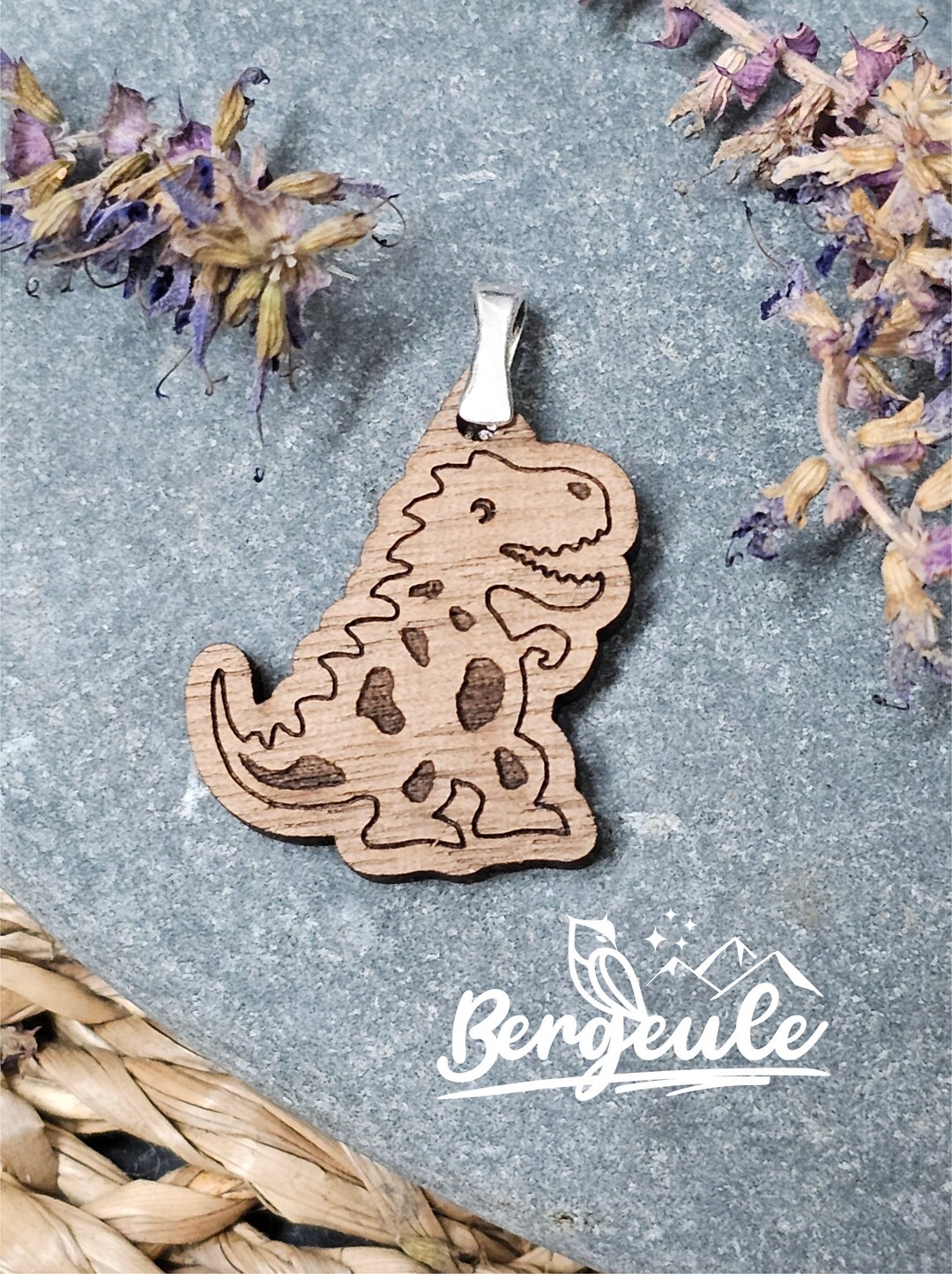 Dragon, Dino, T-rex, Dinosaur Necklace Pendant Made of Wood and Silver ...