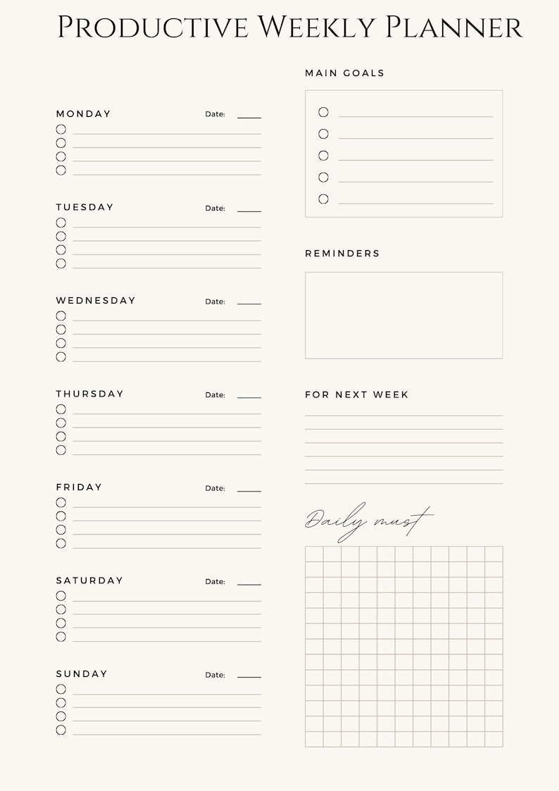 WEEKLY TO DO Printable Sheet - Etsy