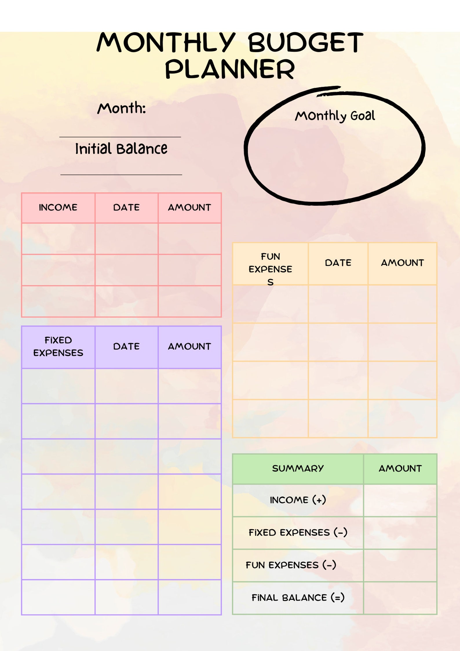 PRINTABLE BUDGET PLANNER Colorful Ready to Print - Etsy