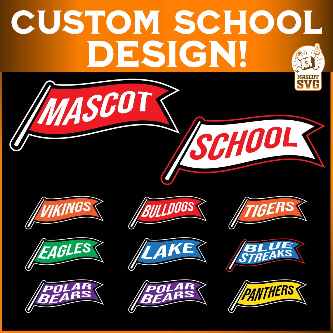 Custom Pennant SVG Mascot Team Png School Mascot SVG Flag Svg Sport ...