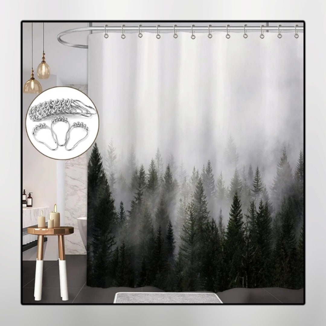 Dark Forest 72 Wx 72 L Misty Forest Shower Curtains With Hooks Nature ...