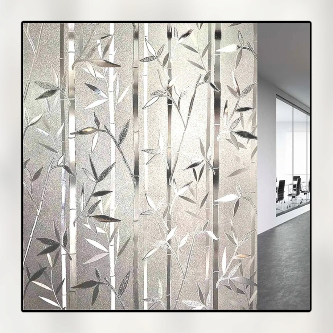 Bamboo Window Film Stained Glass Style, Frosted Privacy Decal ...