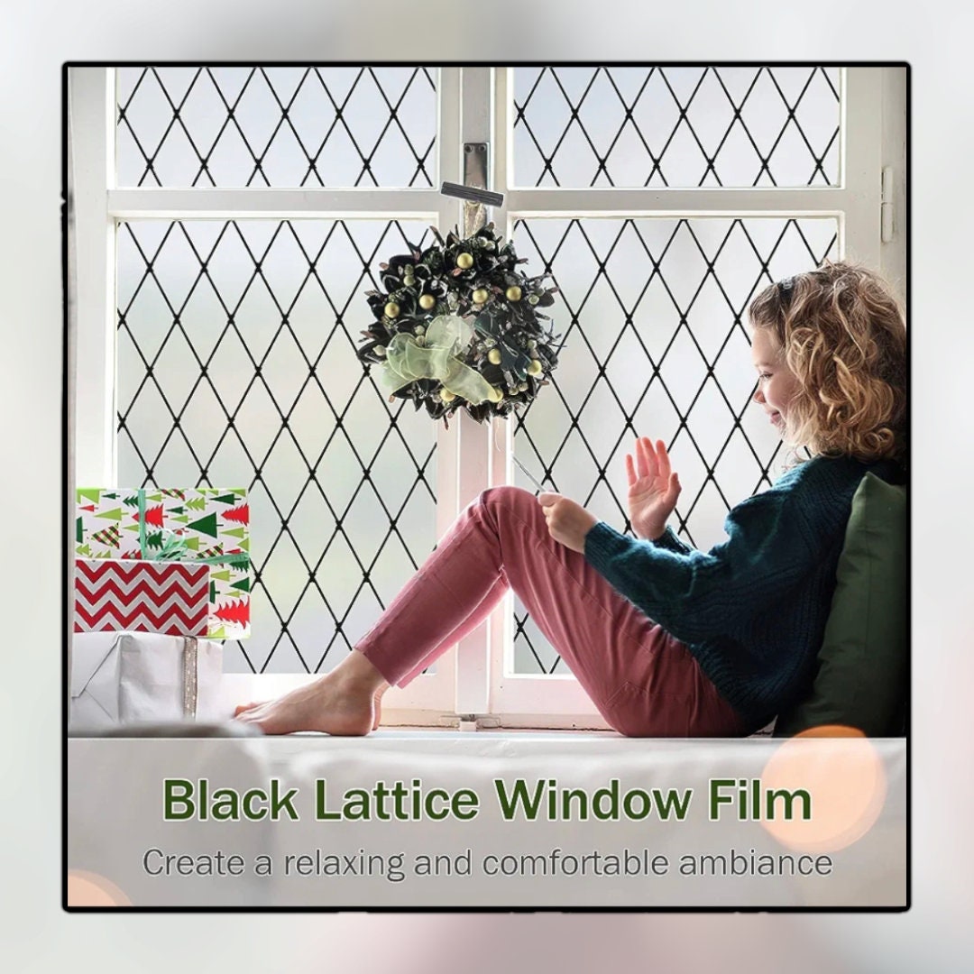 Frosted Black Lattice Window Film, Static Cling Privacy Film for ...