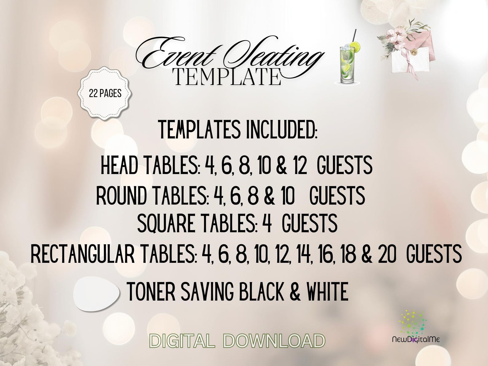 Printable Event Seating Chart Template, Wedding Table Seating ...