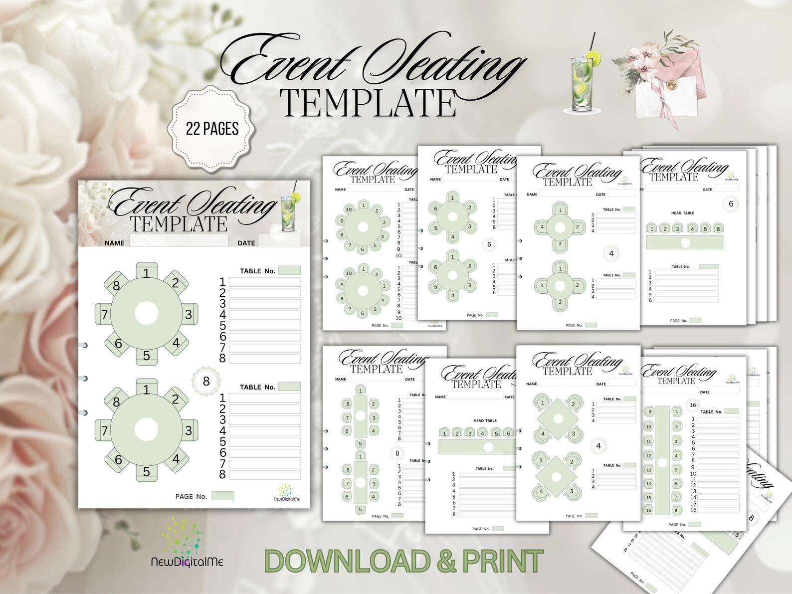 Printable Event Seating Chart Template, Wedding Table Seating ...