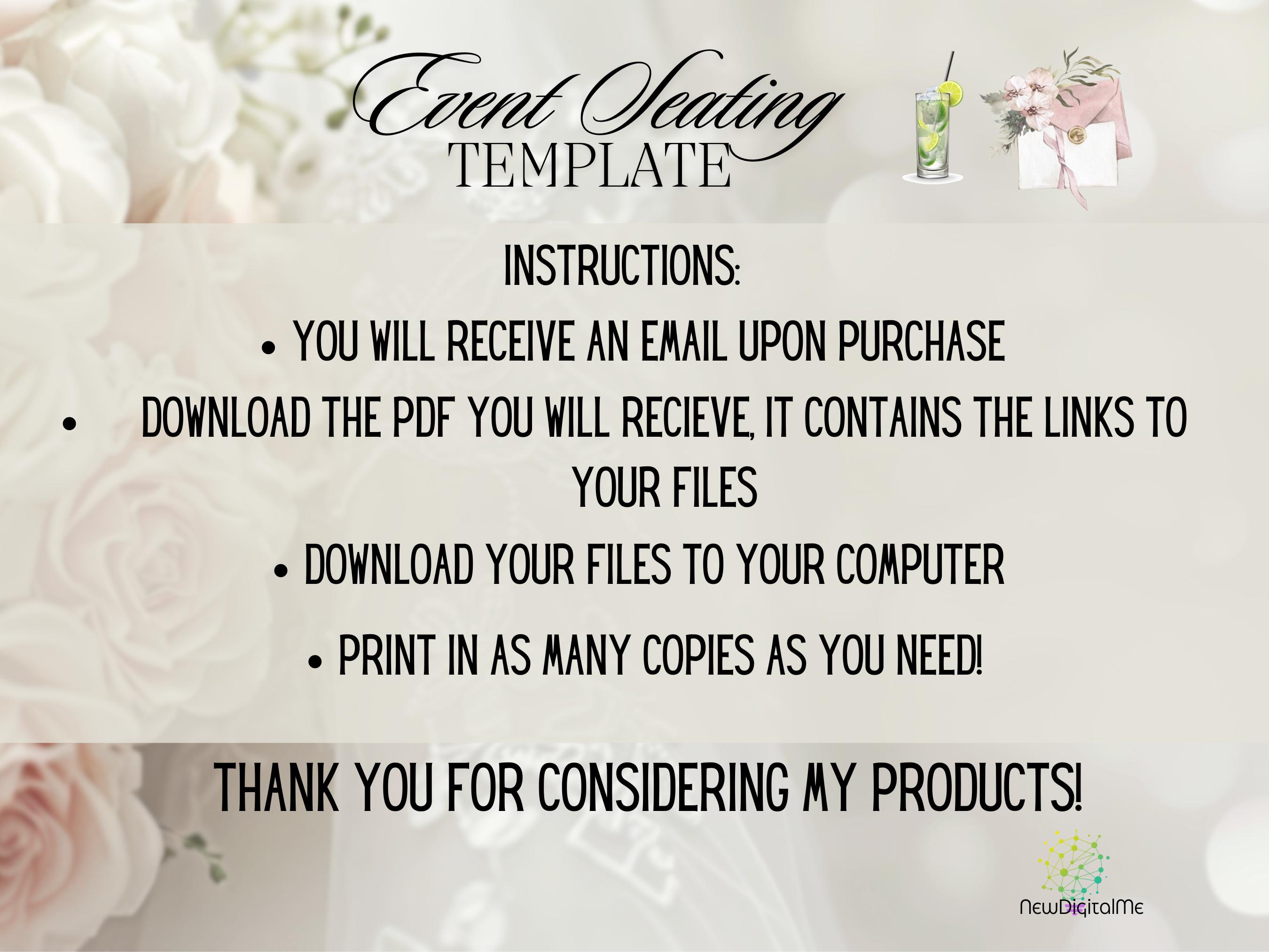 Printable Event Seating Chart Template, Wedding Table Seating ...