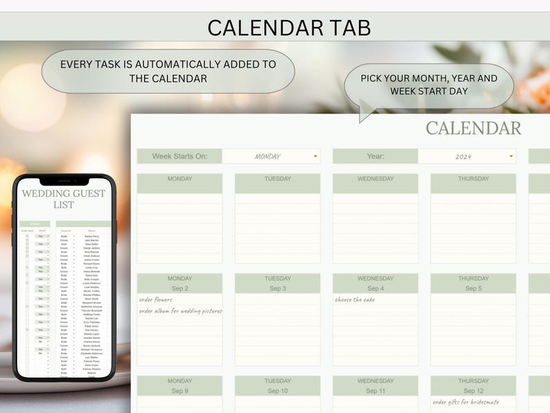Wedding Guest List Tracker | Wedding Seating Chart | Wedding Planner ...