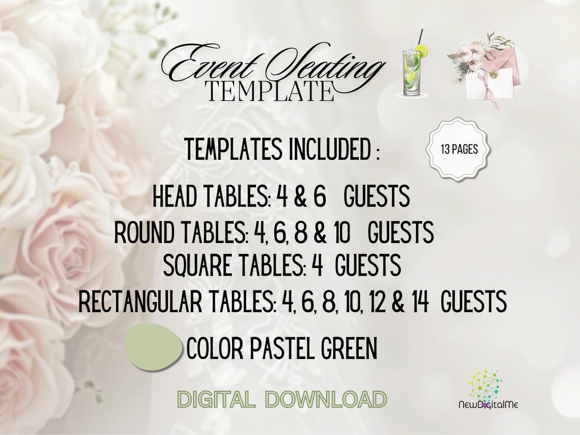 Printable Event Seating Chart Template, Wedding Table Seating ...