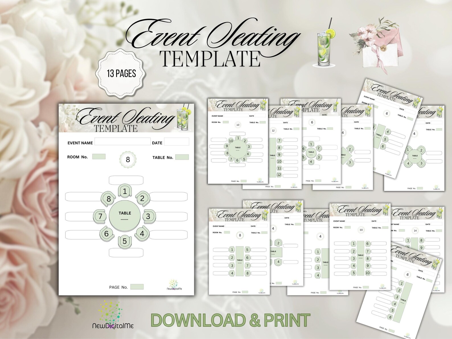 Printable Event Seating Chart Template, Wedding Table Seating ...