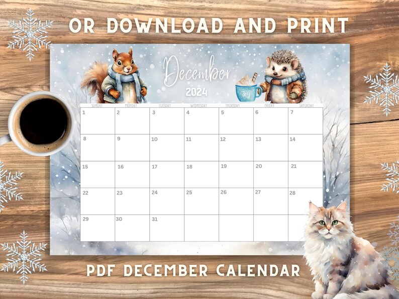 Editable December 2024 Calendar, Cute Printable Monthly Calendar ...