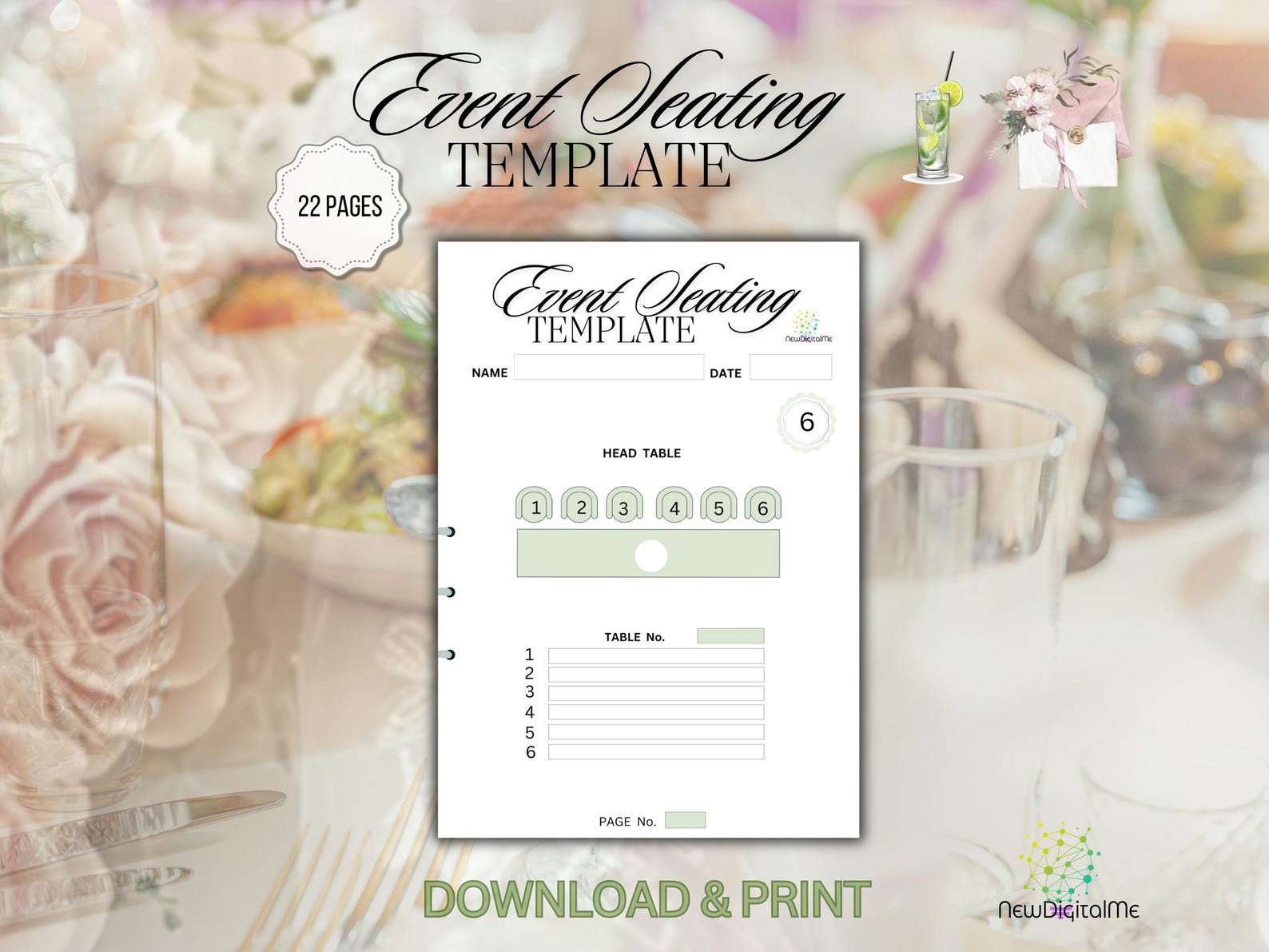 Printable Event Seating Chart Template, Wedding Table Seating ...