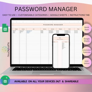 Password Manager Spreadsheet| Password Tracker|password List|google ...