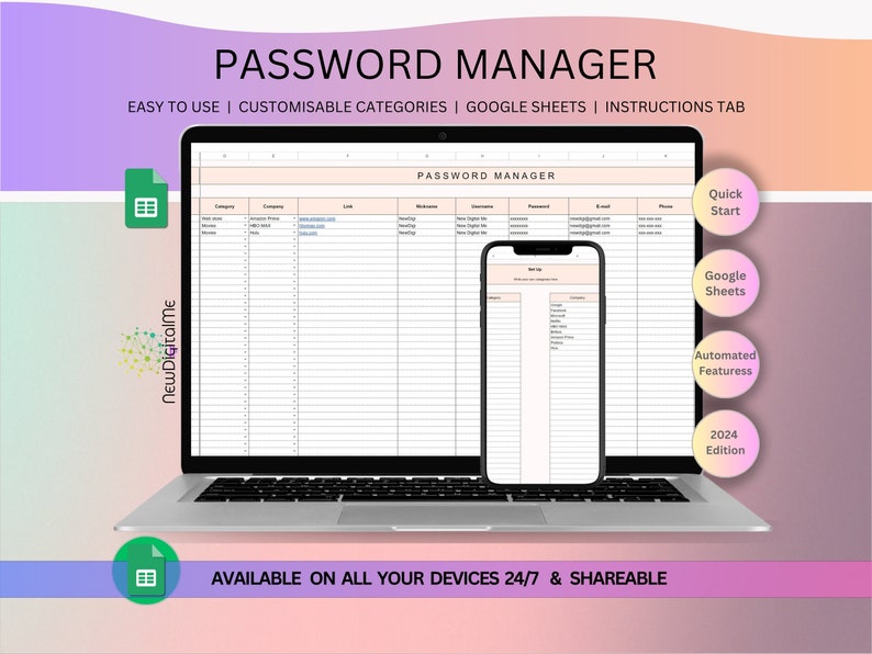 Password Manager Spreadsheet| Password Tracker|password List|google ...