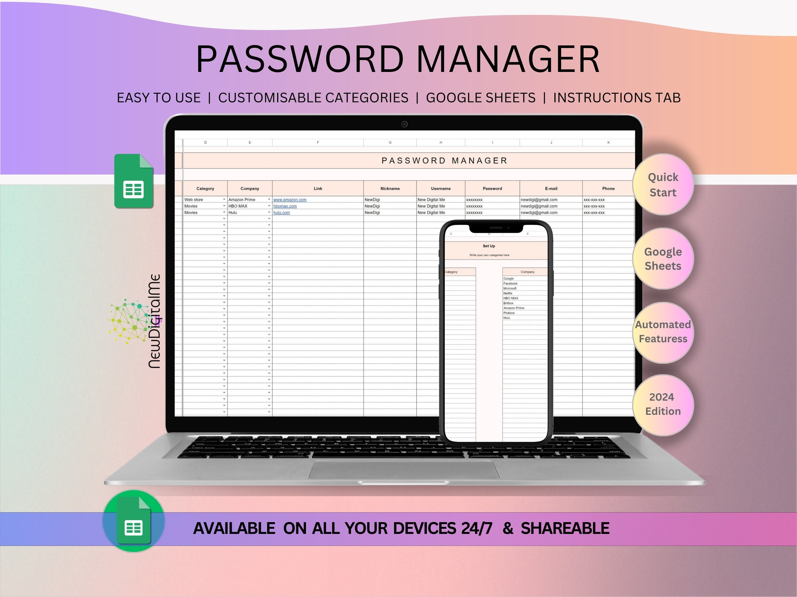 Password Manager Spreadsheet| Password Tracker|password List|google Sheets Template|accounts ...