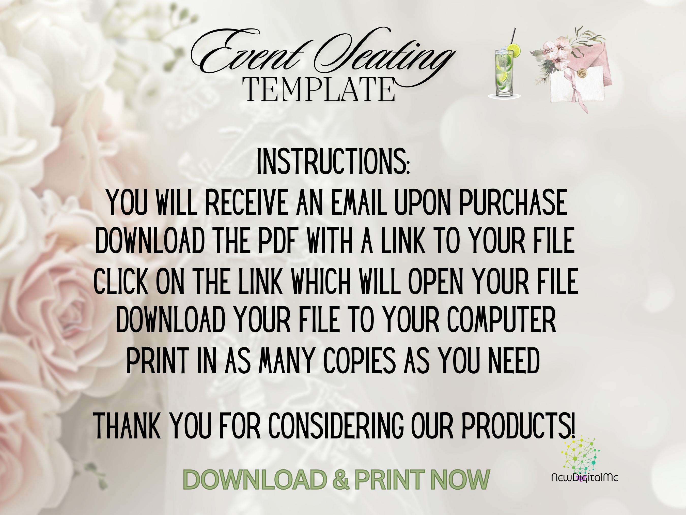 Printable Event Seating Chart Template, Wedding Table Seating ...
