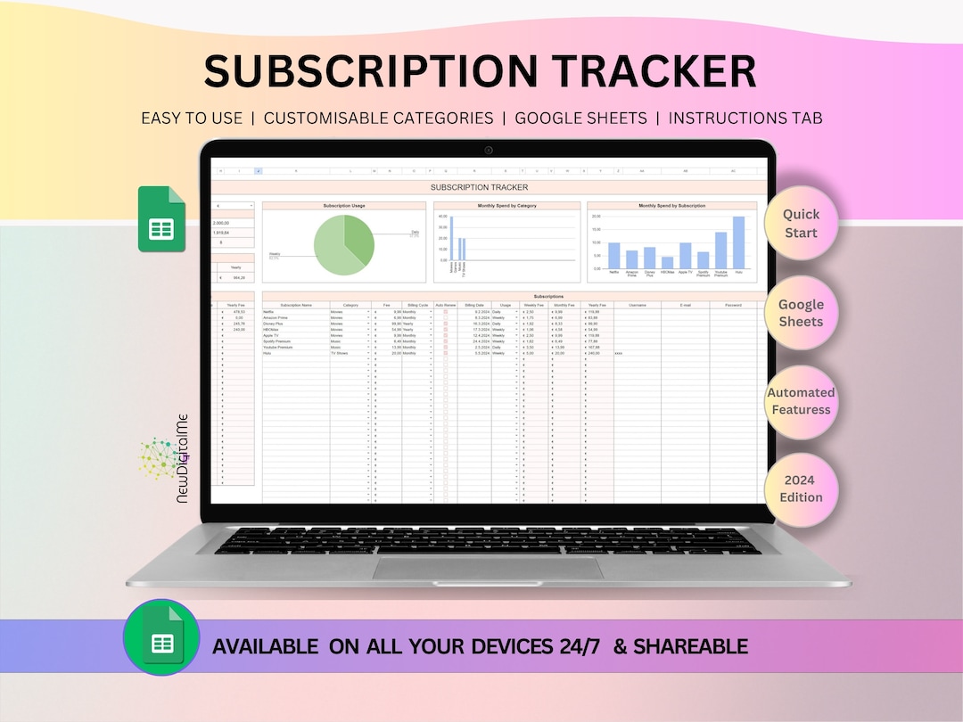 Subscription Tracker Spreadsheet| Budget Planner|subscription Planner ...