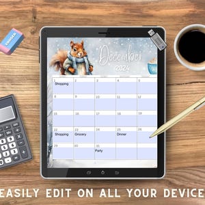Editable December 2024 Calendar, Cute Printable Monthly Calendar ...