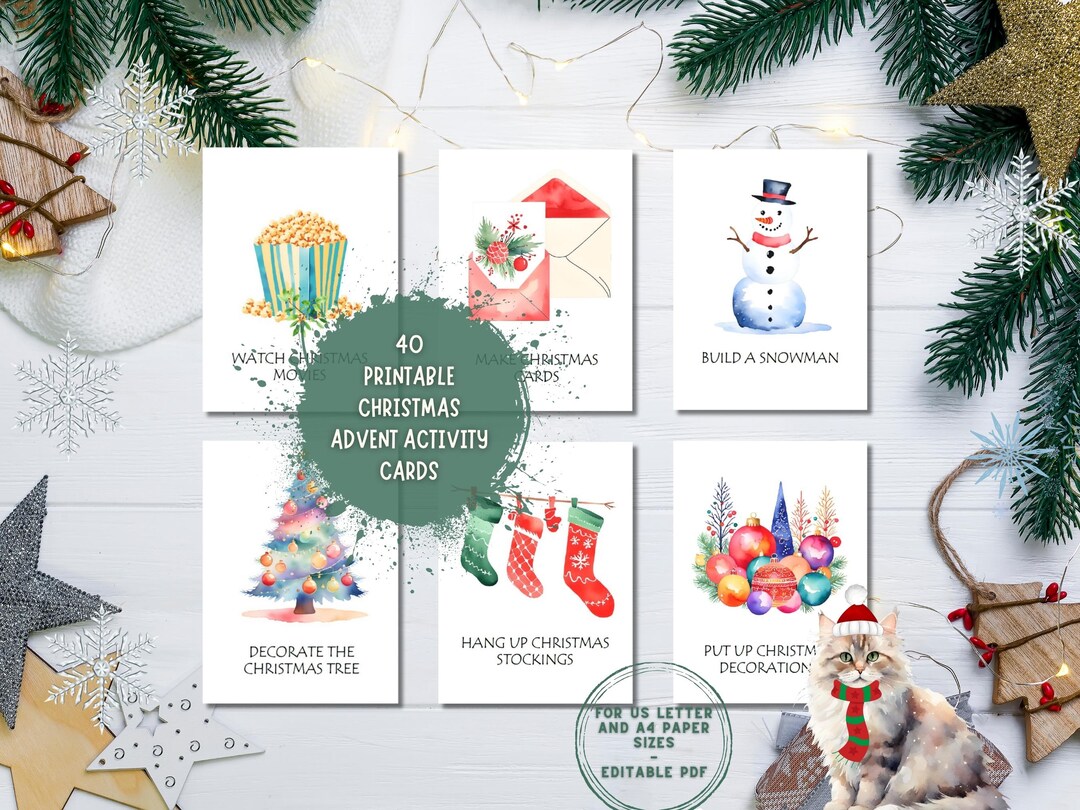 Christmas Advent Activity Cards, DIY Advent Calendar, 40 Editable ...