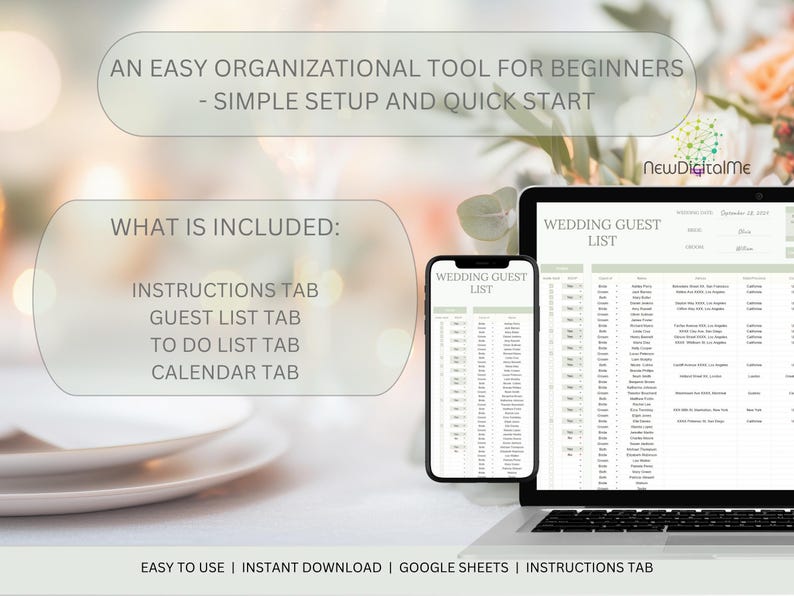 Wedding Guest List Tracker | Wedding Seating Chart | Wedding Planner ...