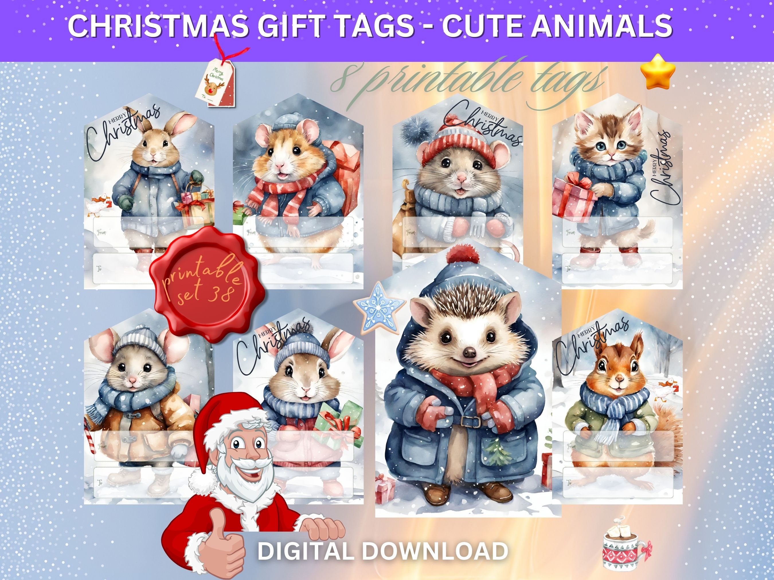 Merry Christmas Gift Tags Digital Download Printable Cute Gift Tags - Etsy