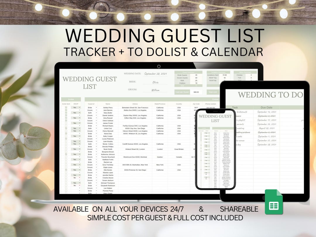 Wedding Guest List Tracker | Wedding Seating Chart | Wedding Planner ...