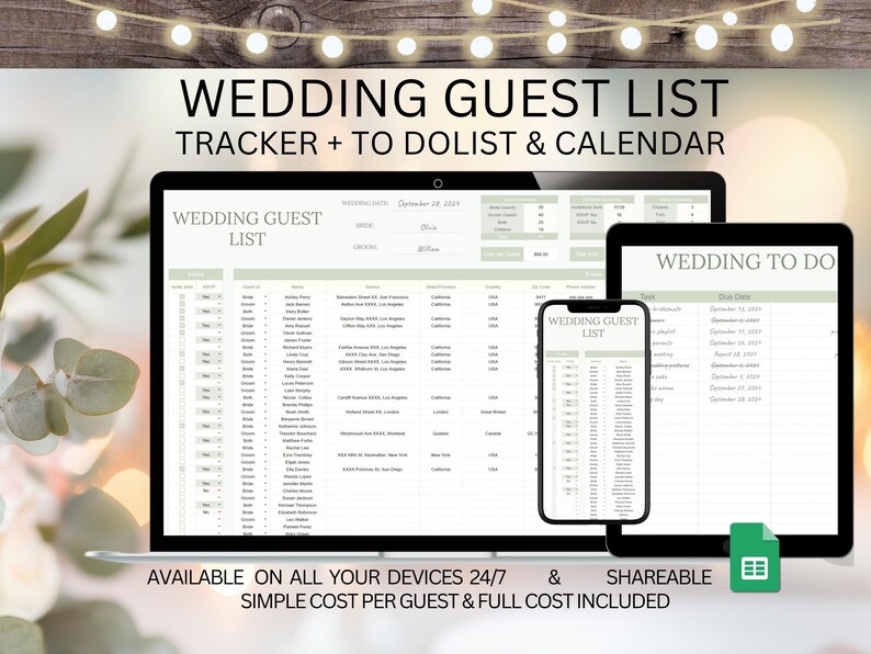 Wedding Guest List Tracker | Wedding Seating Chart | Wedding Planner ...