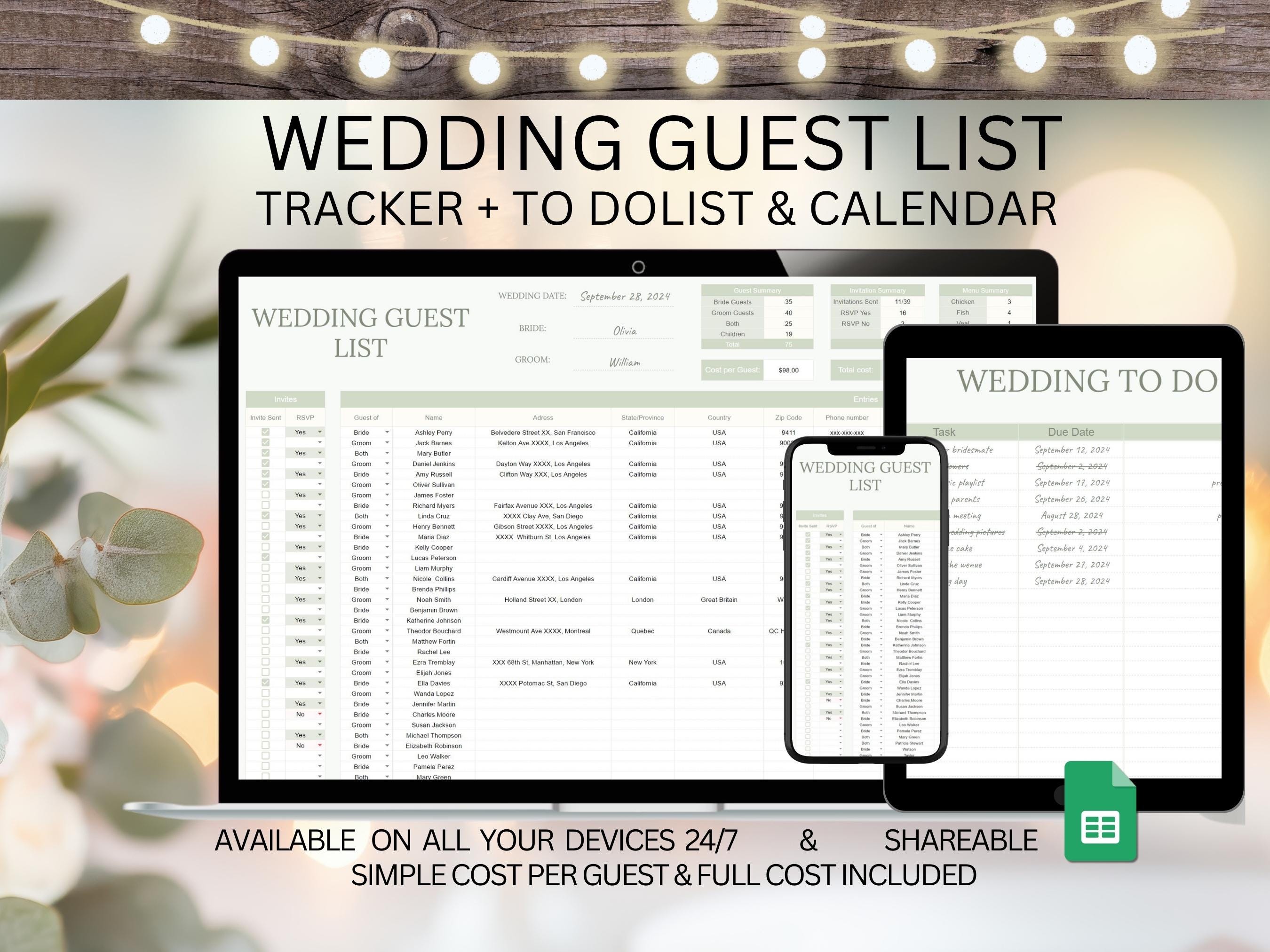 Wedding Guest List Tracker | Wedding Seating Chart | Wedding Planner ...