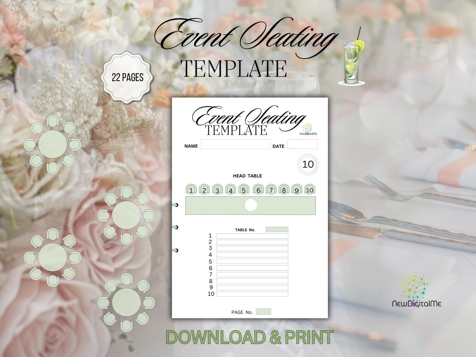 Printable Event Seating Chart Template, Wedding Table Seating ...