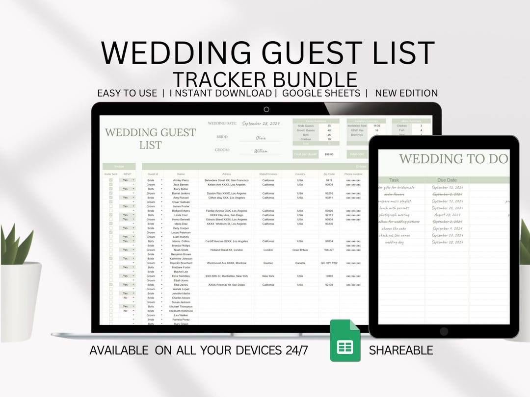 Wedding Guest List Tracker Wedding Seating Chart Wedding Planner ...