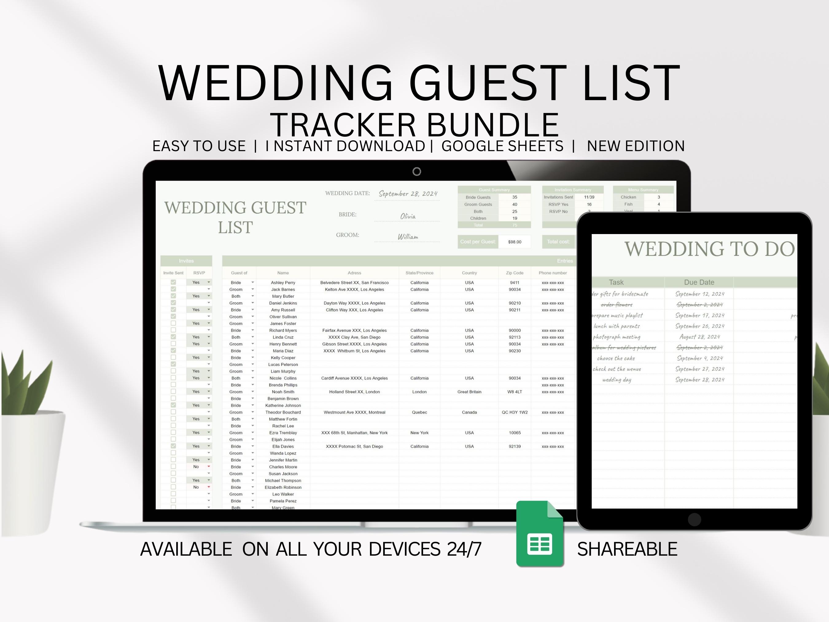 Wedding Guest List Tracker Wedding Seating Chart Wedding Planner ...
