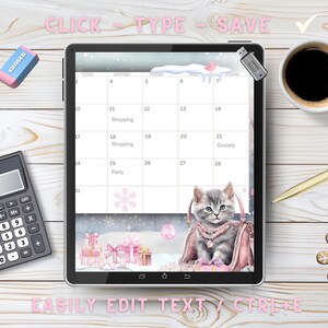 Editable December 2024 Calendar, Cute Printable Monthly Pink Calendar ...
