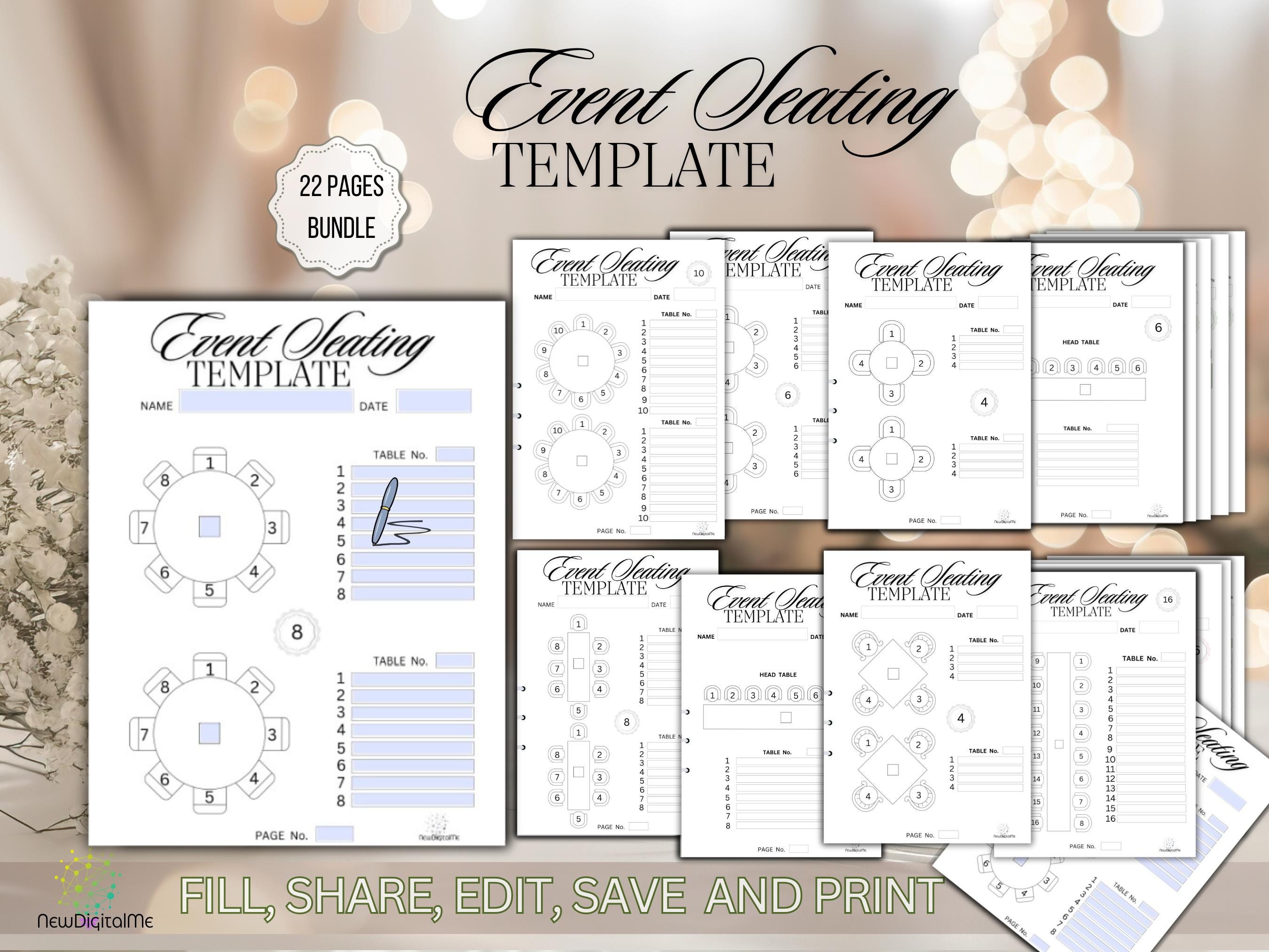 Printable Fillable Event Seating Chart Template, Wedding Table Seating Assignment, Round Seating ...