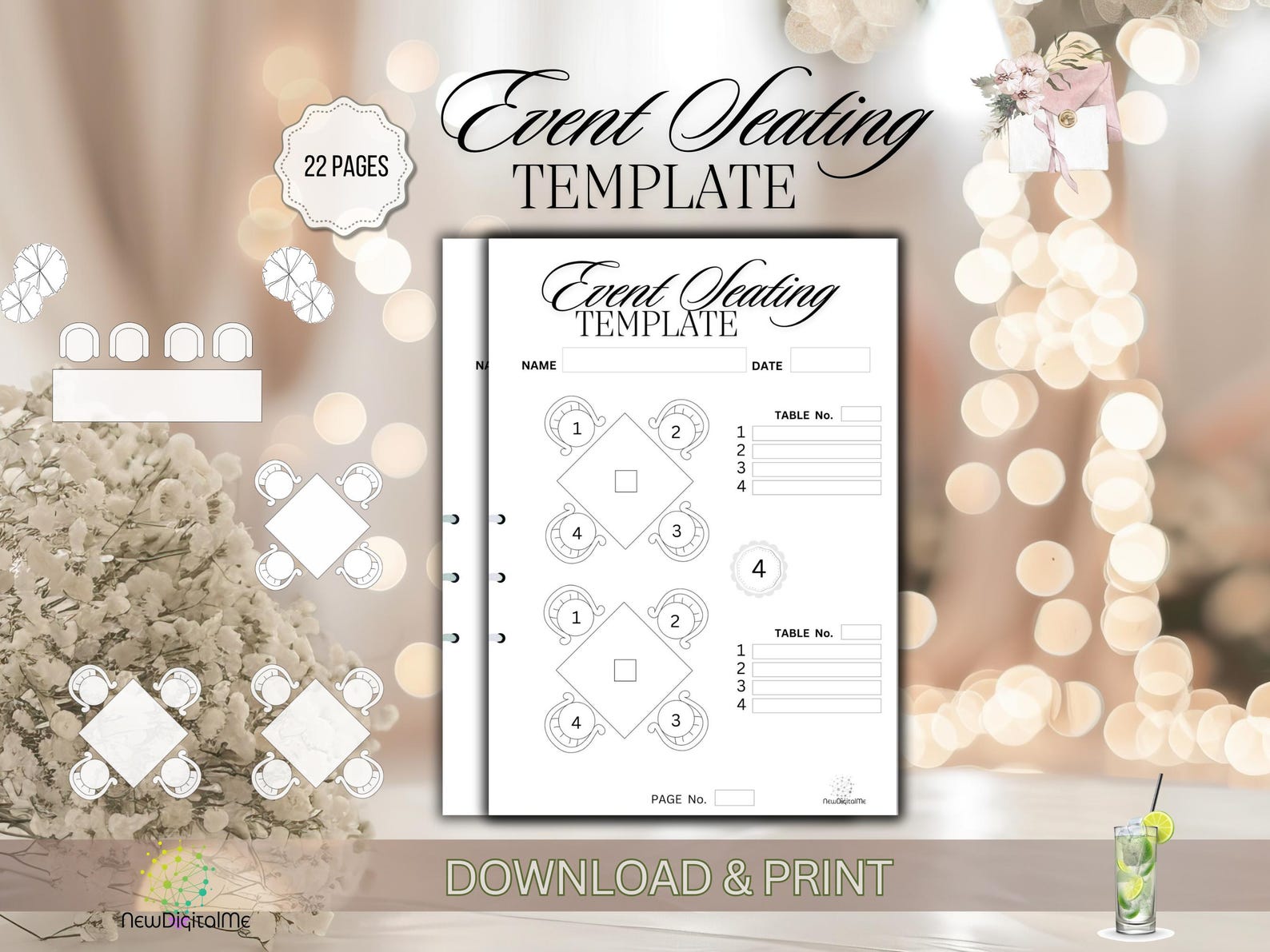 Printable Event Seating Chart Template, Wedding Table Seating ...