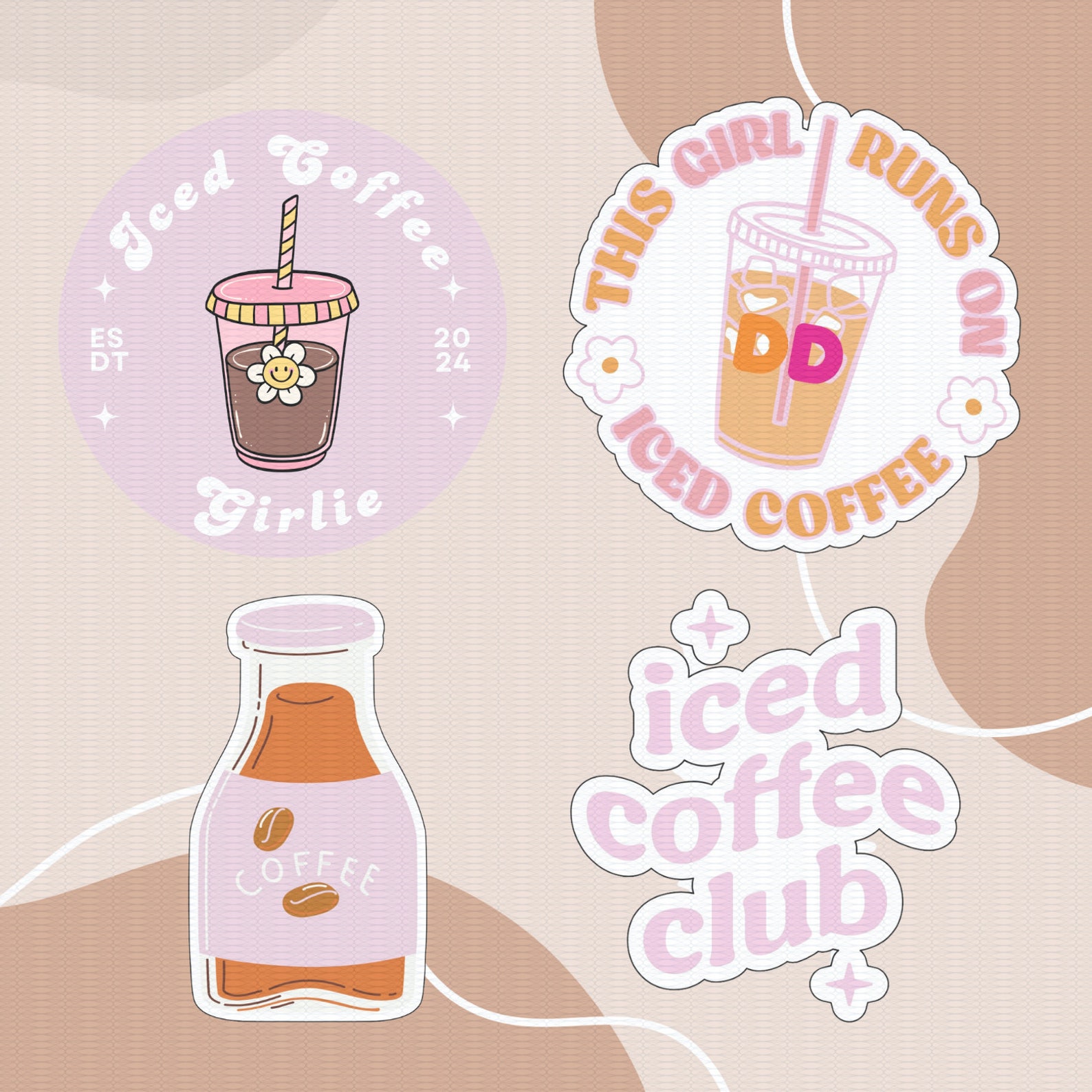 Iced Coffee Stickers: Pink Girlie Vinyl Decals for Tumblers - Etsy
