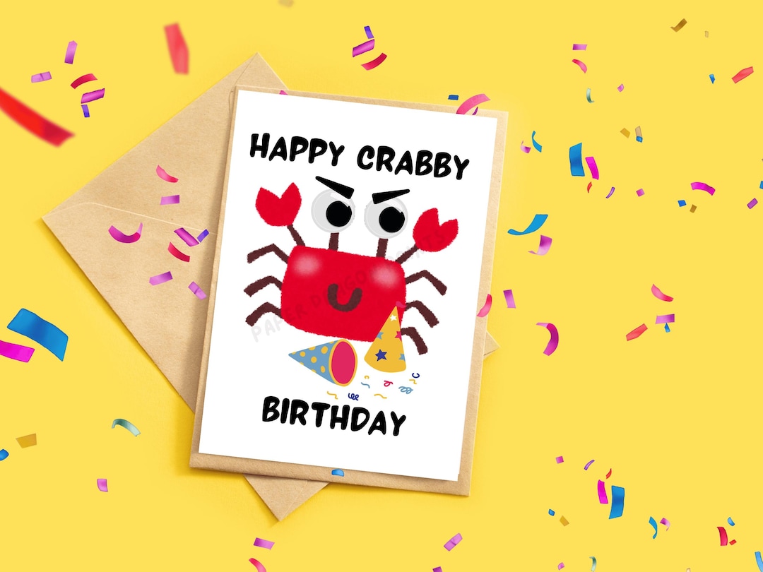 Happy Crabby Birthday Card, Printable Crab Cards, Digital Cards, Simple ...
