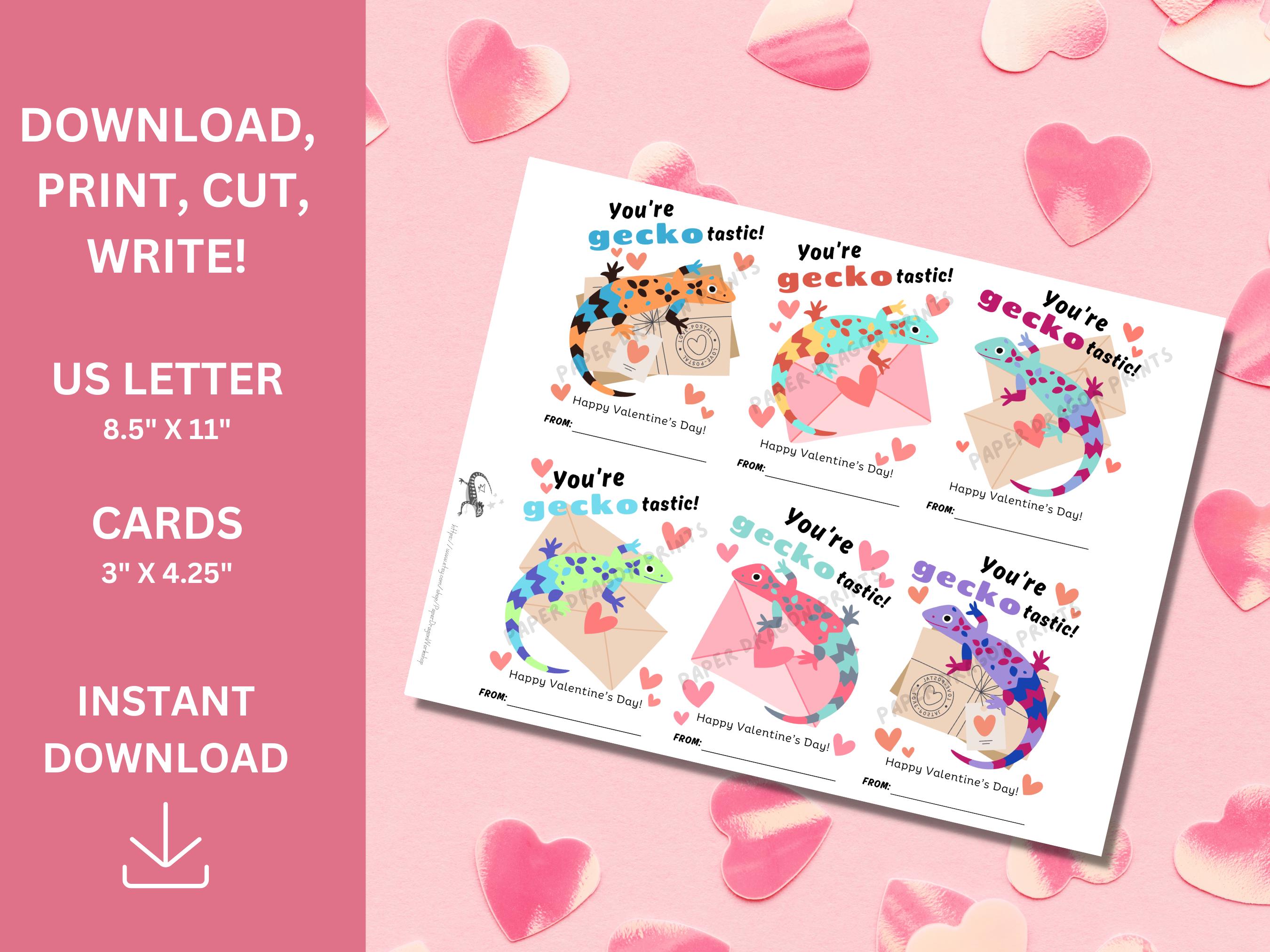 Printable Colorful Gecko Valentine's Day Cards, Classroom Valentine's ...