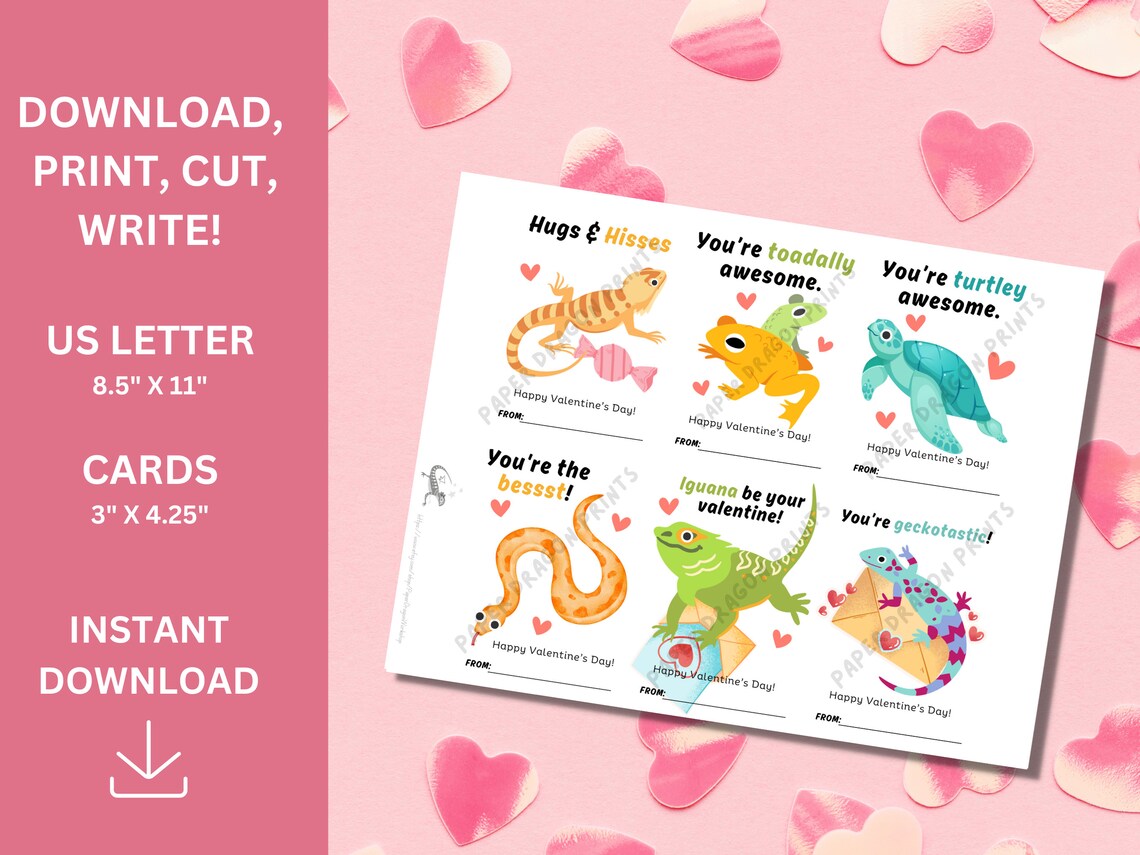 Printable Reptile Pun Valentine's Day Cards, Classroom Valentine's Day ...