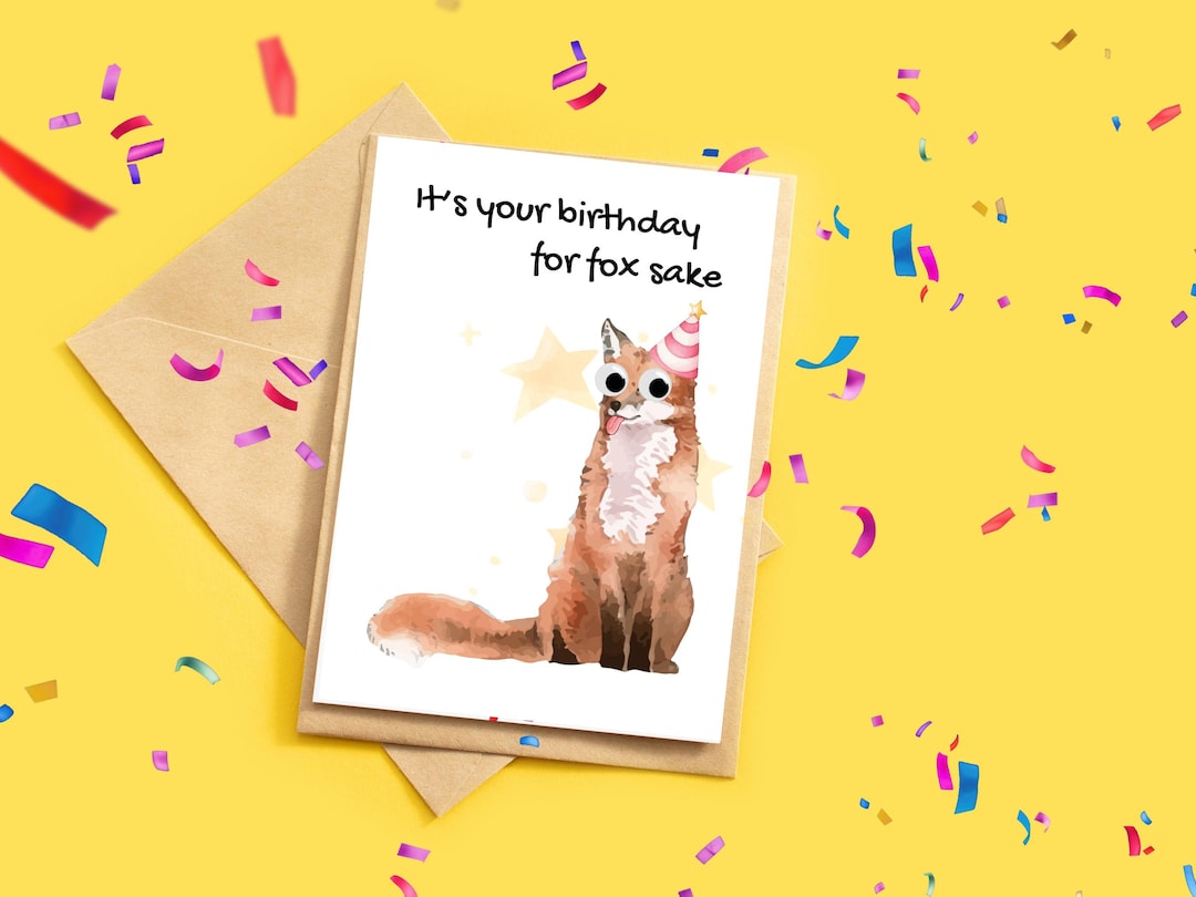 Fox Animal Pun Birthday Card, Printable Fox Cards, Digital Cards ...