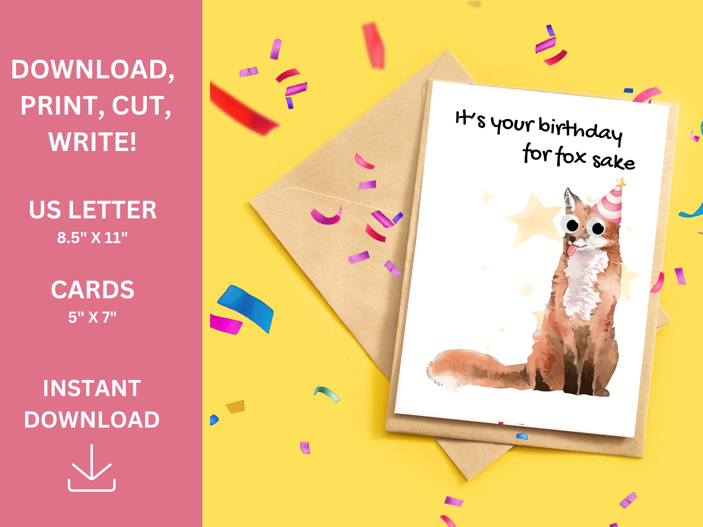 Fox Animal Pun Birthday Card, Printable Fox Cards, Digital Cards ...